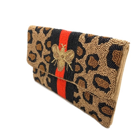 Bags | Nwt Beaded Leopard Bee Crossbody Clutch Bag | Poshmark
